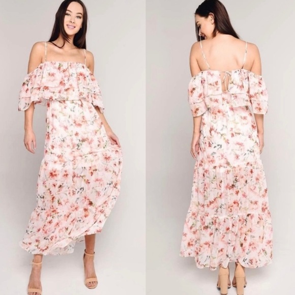BB Dakota | Dresses | Bb Dakota Rsvp Floral Ruffle Offshoulder Dress ...